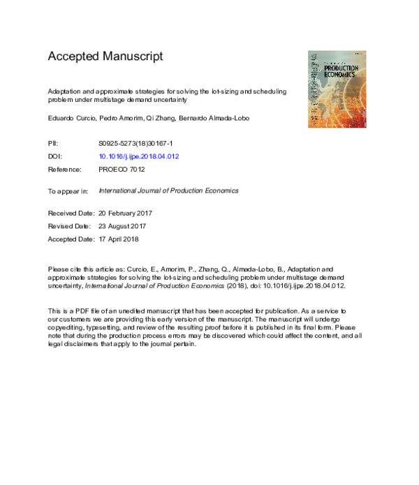 Pdf Adaptation And Approximate Strategies For Solving The Lot Sizing And Scheduling Problem