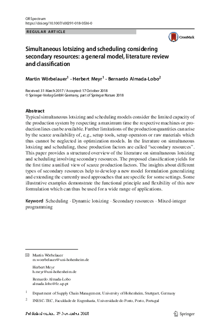 (PDF) Simultaneous lotsizing and scheduling considering secondary resources: a general model ...