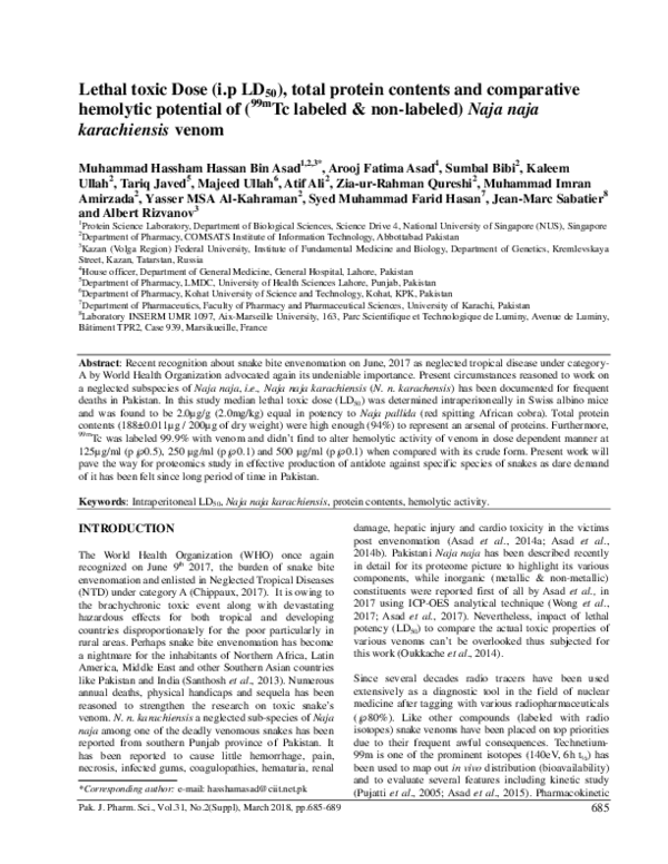 (PDF) Lethal toxic Dose (i.p LD50), total protein contents and ...