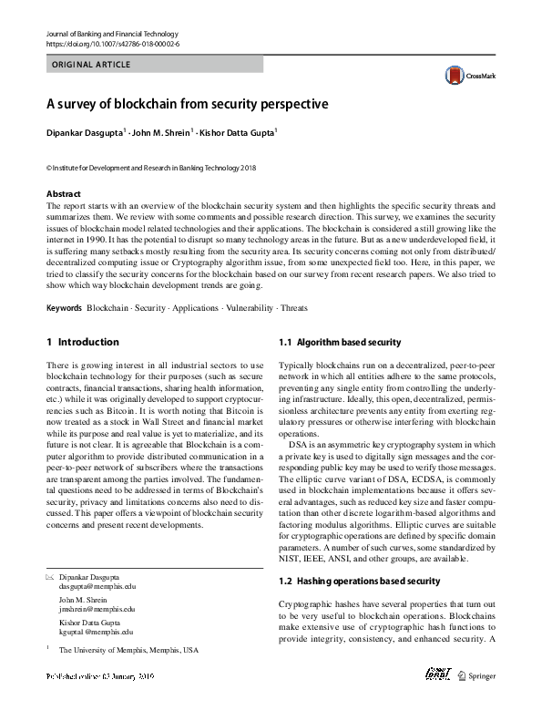(PDF) A survey of blockchain from security perspective