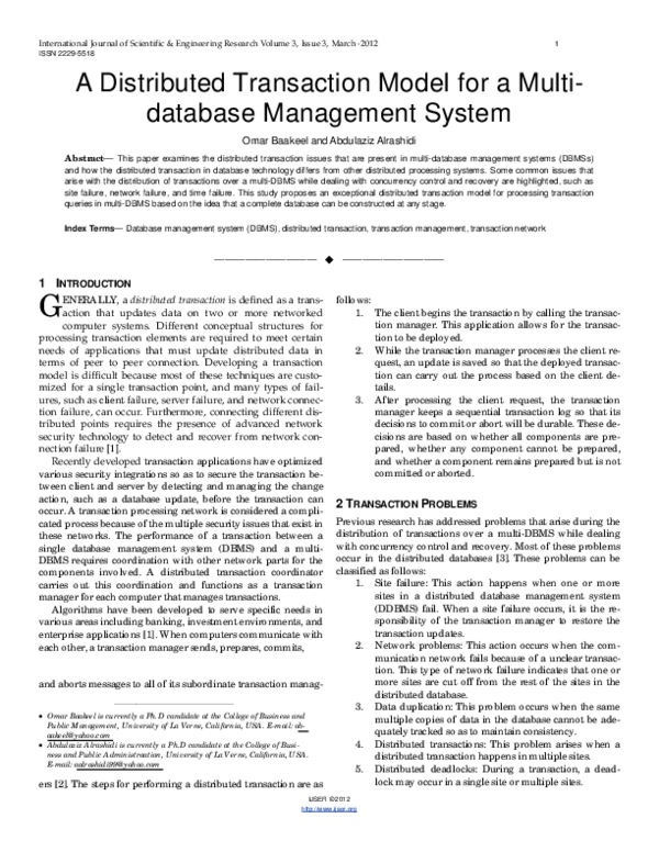 Pdf A Distributed Transaction Model For A Multi Database Management