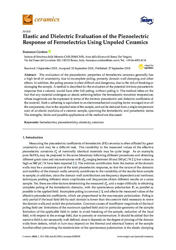 Pdf Elastic And Dielectric Evaluation Of The Piezoelectric Response