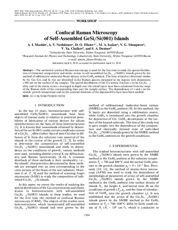 (PDF) Confocal Raman microscopy of self-assembled GeSi/Si(001) Islands