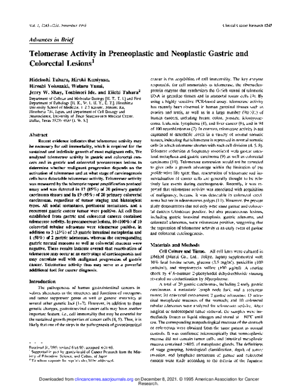 (PDF) Telomerase activity in preneoplastic and neoplastic gastric and ...