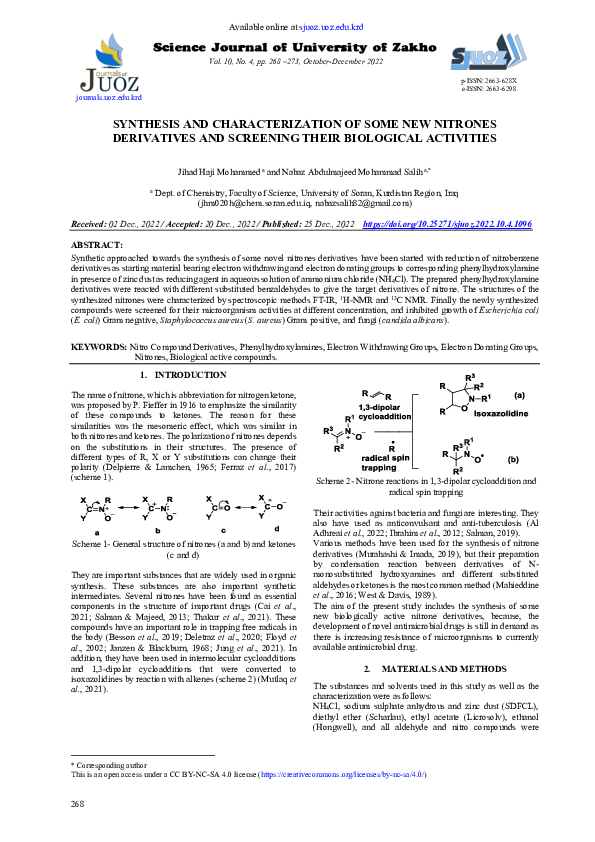 (PDF) Synthesis and Characterization of Some New Nitrones Derivatives ...