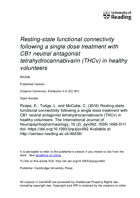 (PDF) The CB1 Neutral Antagonist Tetrahydrocannabivarin Reduces Default ...