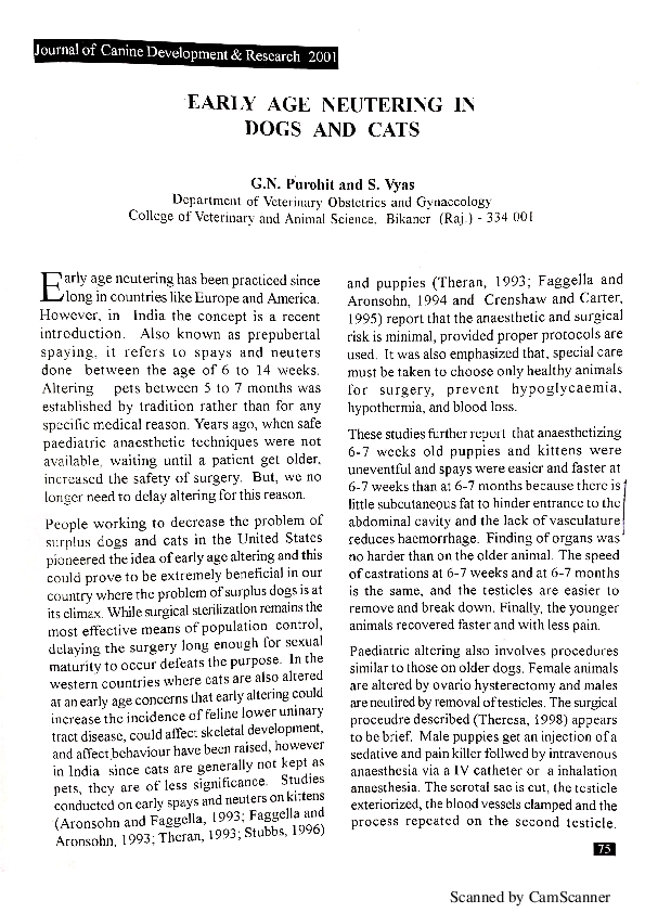 (PDF) Early age neutering in dogs and cats