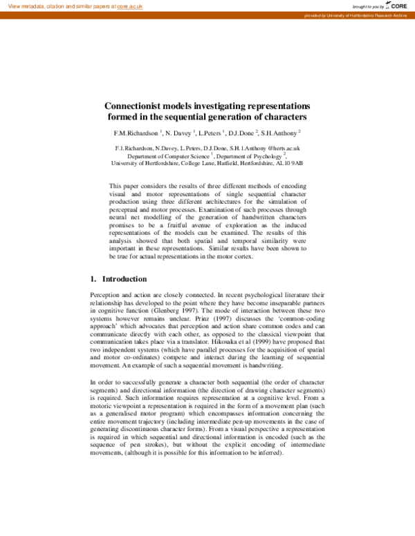 (PDF) Connectionist models invesitigating representations formed in the sequential generation of ...