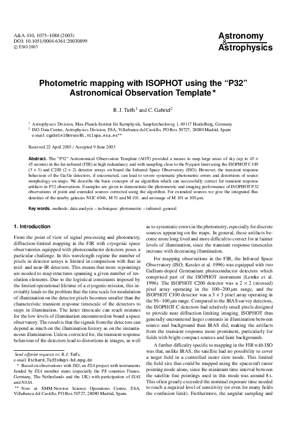 (PDF) Photometric mapping with ISOPHOT using the ?P32? Astronomical ...