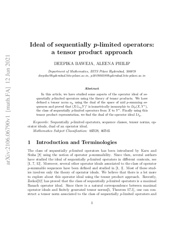 (PDF) Ideal of sequentially p-limited operators: a tensor product approach