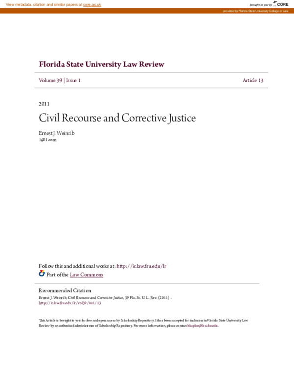 (PDF) Civil Recourse and Corrective Justice