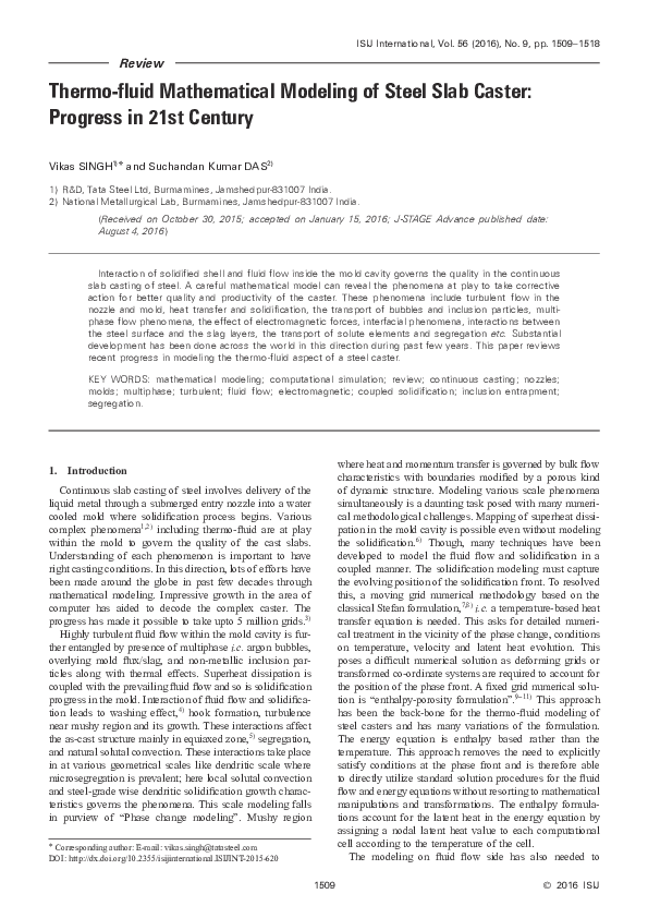 (PDF) Thermo-fluid Mathematical Modeling of Steel Slab Caster: Progress ...