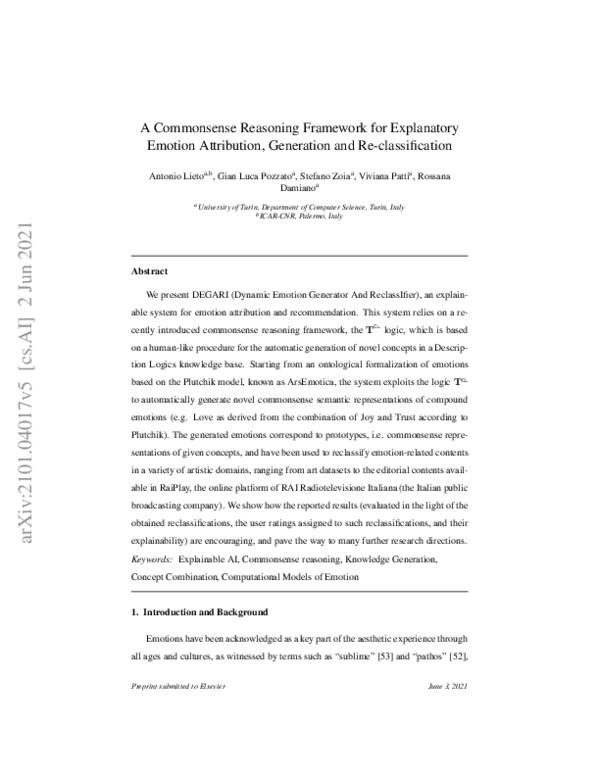 (PDF) A commonsense reasoning framework for explanatory emotion attribution, generation and re ...