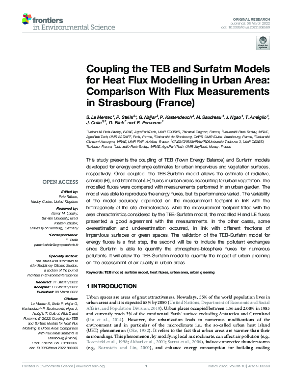 (PDF) Coupling the TEB and Surfatm Models for Heat Flux Modelling in ...