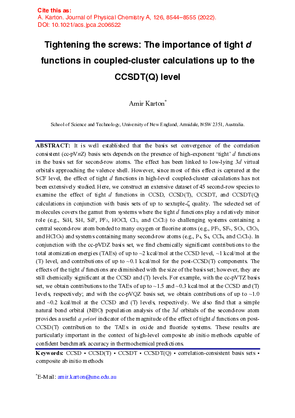 (PDF) Tightening the screws: The importance of tight d functions in coupled-cluster calculations ...