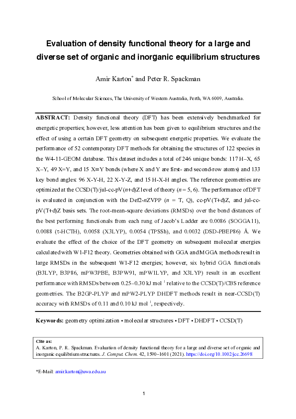 (PDF) Evaluation of density functional theory for a large and diverse set of organic and ...