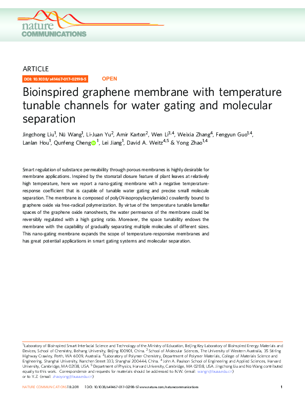 (PDF) Bioinspired graphene membrane with temperature tunable channels for water gating and ...