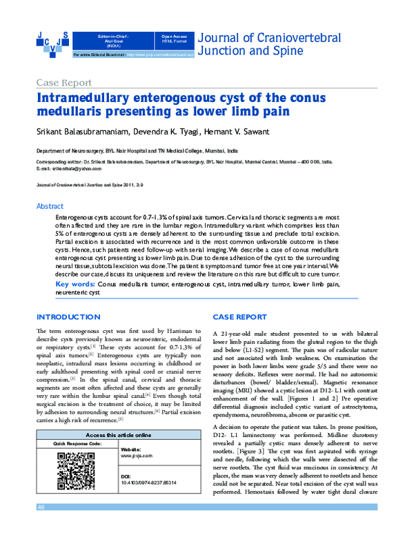 (PDF) Intramedullary enterogenous cyst of the conus medullaris ...