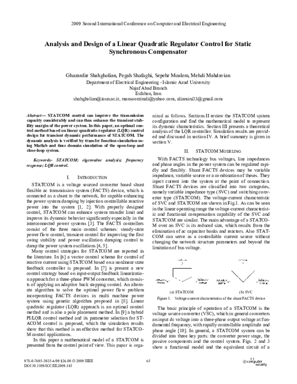 (PDF) Analysis and Design of a Linear Quadratic Regulator Control for Static Synchronous Compensator