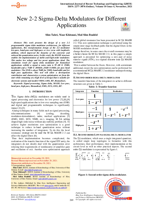 (PDF) New 2 2 Sigma Delta Modulators for Different Applications
