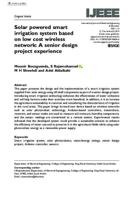 (PDF) Solar powered smart irrigation system based on low cost wireless network: A senior design ...