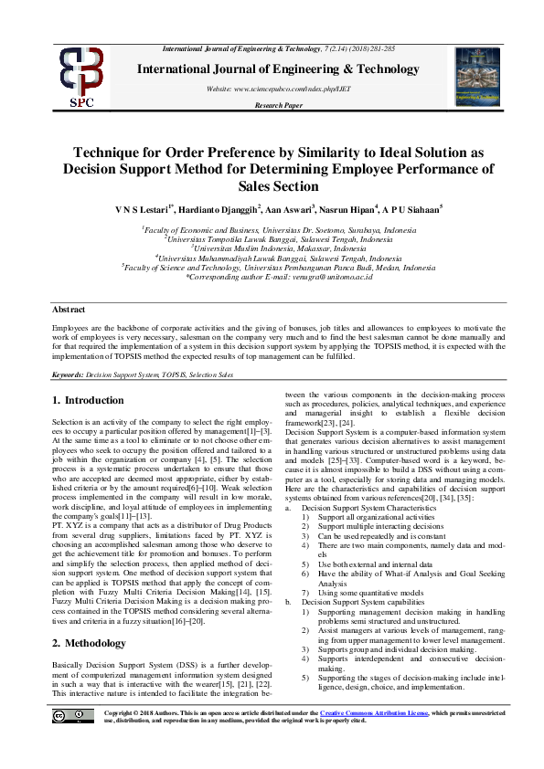 Pdf Technique For Order Preference By Similarity To Ideal Solution As