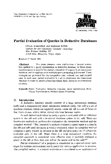 (PDF) Partial evaluation of queries in deductive databases