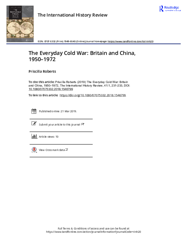 (PDF) The Everyday Cold War: Britain and China, 1950–1972