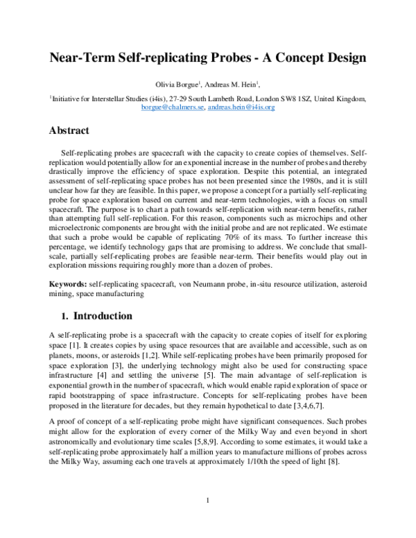 (PDF) Near-term self-replicating probes - A concept design