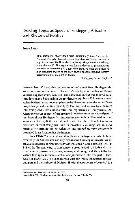 (PDF) Reading Logos as Speech: Heidegger, Aristotle and Rhetorical ...