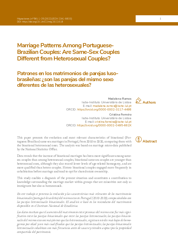 (PDF) Marriage Patterns Among Portuguese-Brazilian Couples