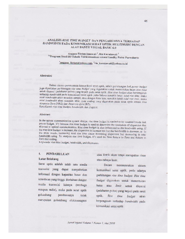 (PDF) Analisis Rise Time Budget dan Pengaruhnya Terhadap Bandwidth Pada ...
