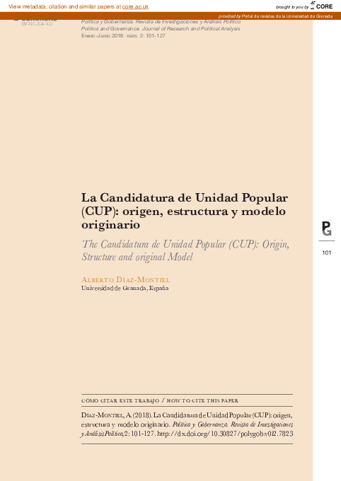 (PDF) La Candidatura de Unidad Popular (CUP): origen, estructura y modelo originario | Alberto ...