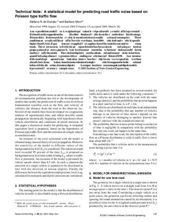 (PDF) Predicting Road Traffic Noise with Poisson Model