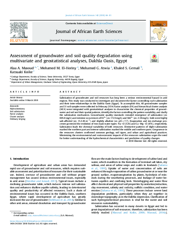 (PDF) Assessment of groundwater and soil quality degradation using multivariate and ...