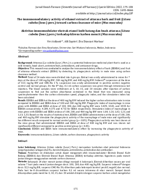 (PDF) The immunomodulatory activity of ethanol extract of attarasa bark ...