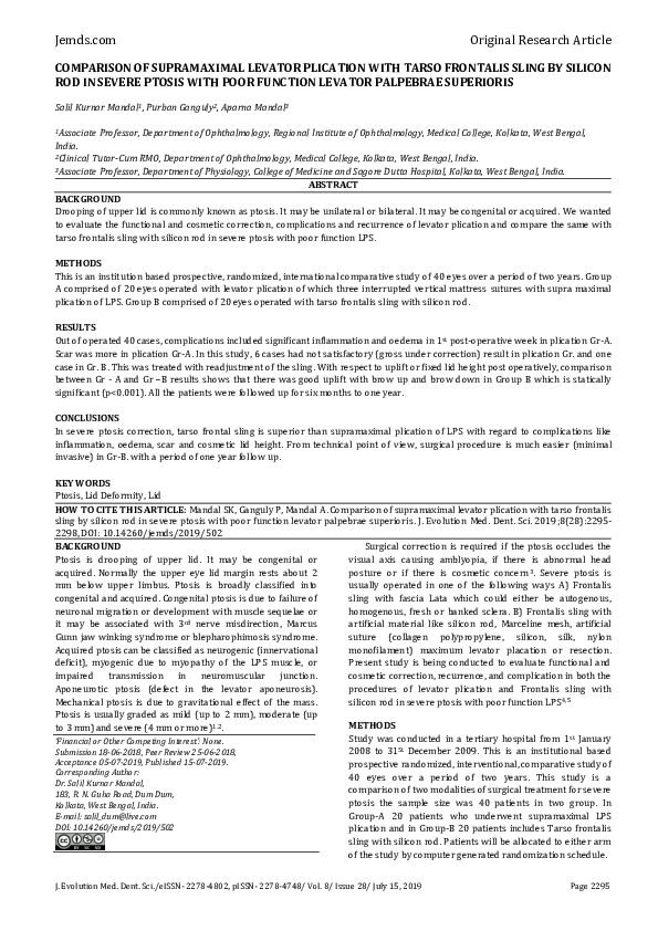(PDF) Comparison of Supramaximal Levator Plication with Tarso Frontalis ...