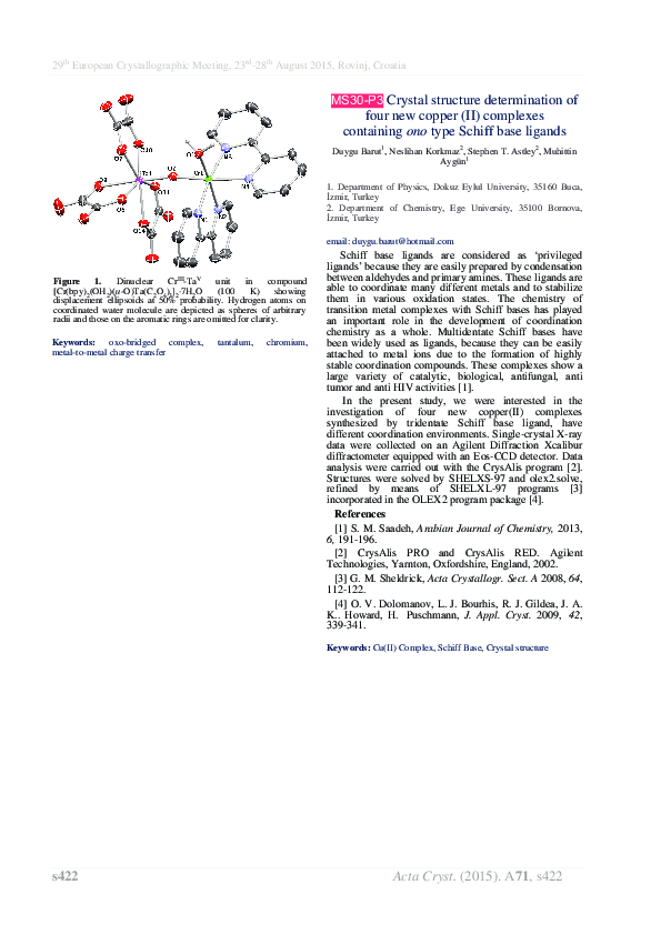 (PDF) Crystal structure determination of four new copper(II) complexes containingonotype Schiff ...