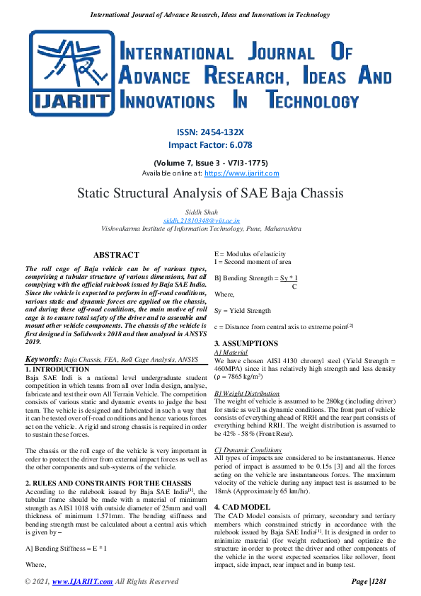 (PDF) Static Structural Analysis of SAE Baja Chassis | Siddh Shah ...