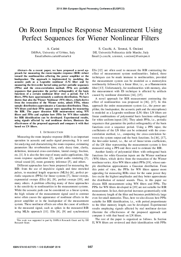 (PDF) On Room Impulse Response Measurement Using Perfect Sequences for ...
