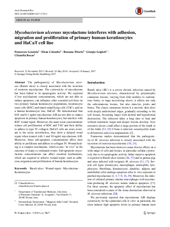 (PDF) Mycobacterium ulcerans mycolactone interferes with adhesion ...