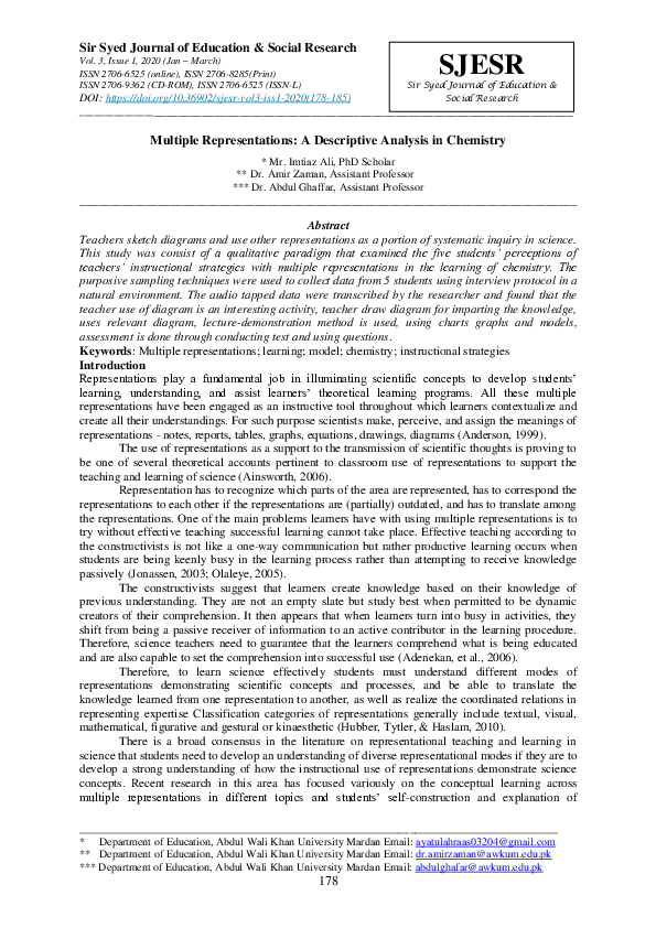 (PDF) Multiple Representations: A Descriptive Analysis in Chemistry
