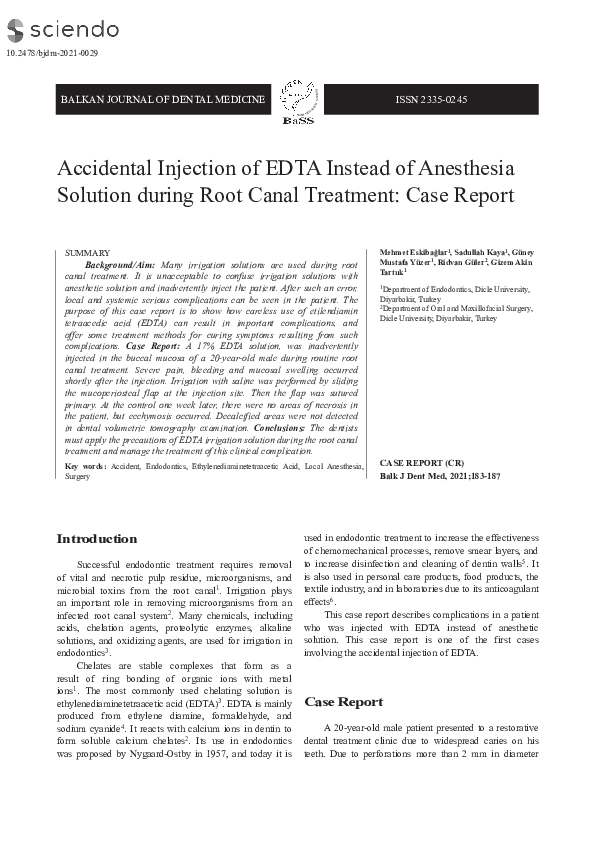 (PDF) Accidental Injection of EDTA Instead of Anesthesia Solution ...