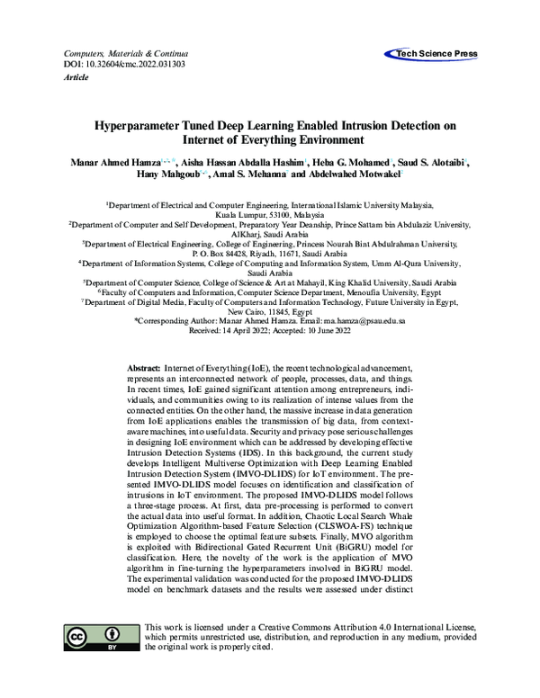 Pdf Hyperparameter Tuned Deep Learning Enabled Intrusion Detection On Internet Of Everything