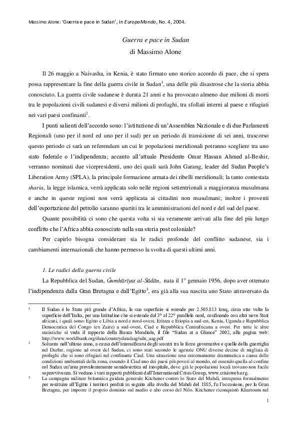 (PDF) Guerra e pace in Sudan