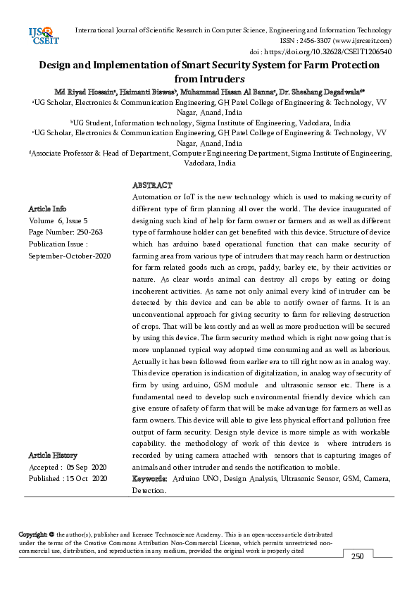(PDF) Design and Implementation of Smart Security System for Farm Protection From Intruders