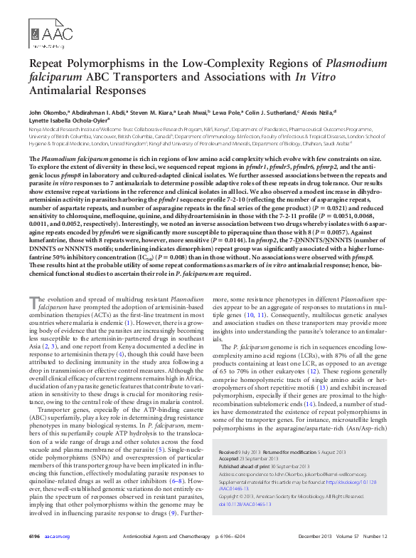 (PDF) Repeat Polymorphisms in the Low-Complexity Regions of Plasmodium ...