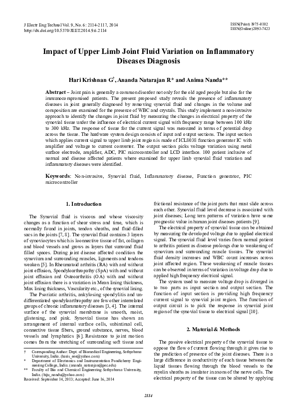(PDF) Impact of Upper Limb Joint Fluid Variation on Inflammatory ...