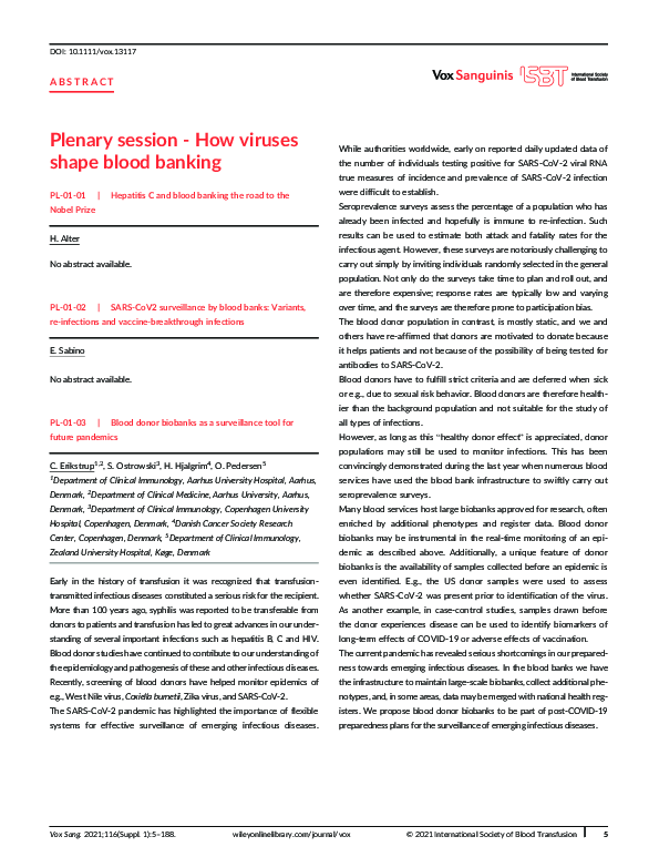 (PDF) Abstracts of the 31st Regional ISBT Congress, ISBT In Focus ...