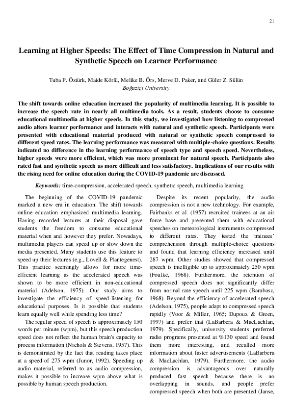 (PDF) Learning at Higher Speeds: The Effect of Time Compression in ...